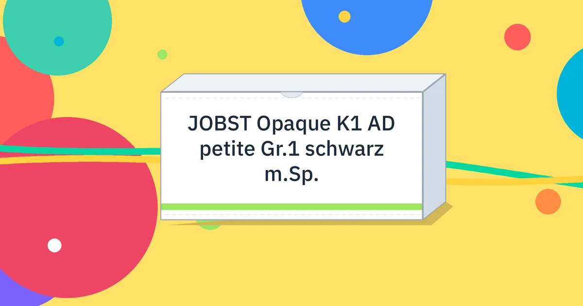 Symbolbild: Packung mit der Aufschrift JOBST Opaque K1 AD petite Gr.1 schwarz m.Sp. (PZN 13079693) – Verfügbarkeit und Bezug in Apotheken in Frankfurt am Main