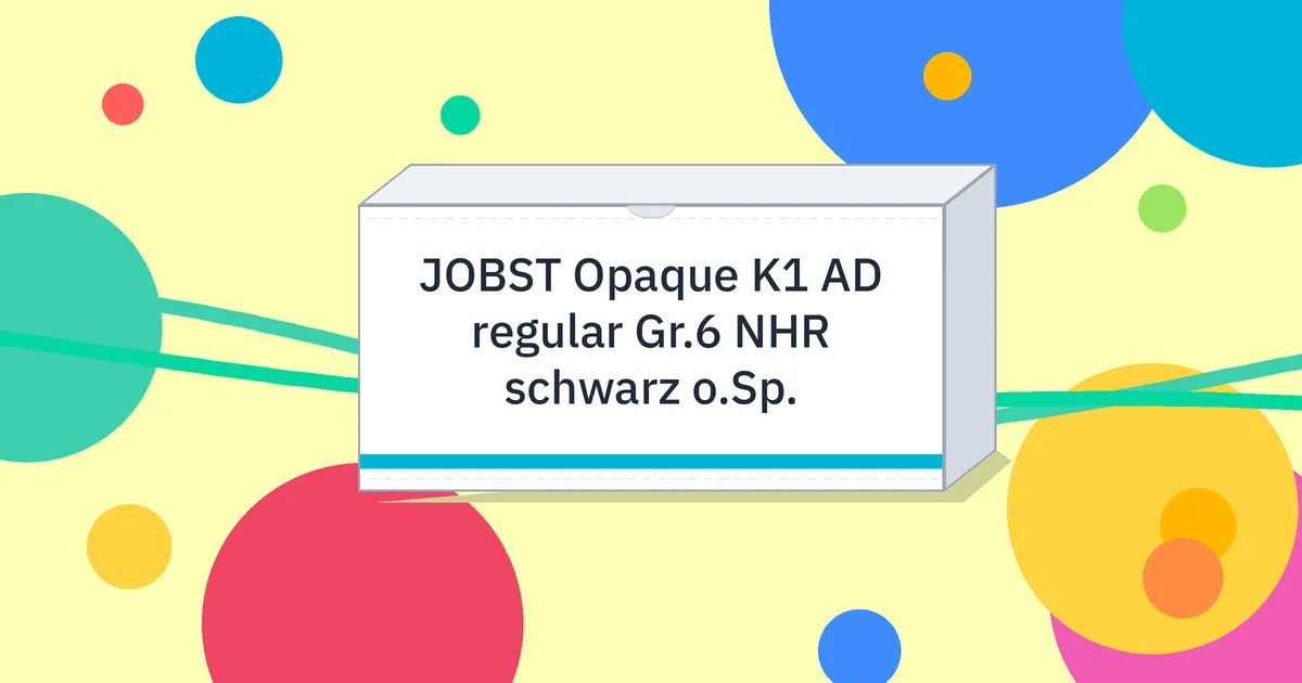Symbolbild: Packung mit der Aufschrift JOBST Opaque K1 AD regular Gr.6 NHR schwarz o.Sp. (PZN 13082755) – Verfügbarkeit und Bezug in Apotheken in Frankfurt am Main