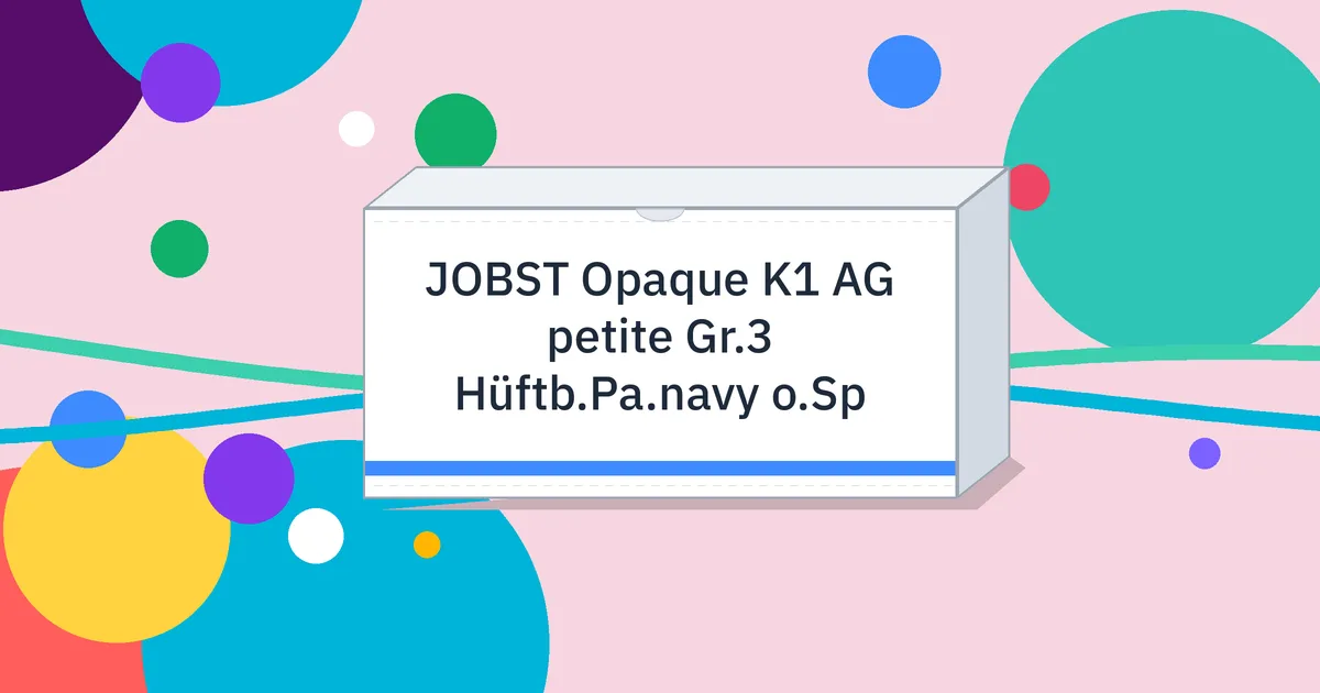 Symbolbild: Packung mit der Aufschrift JOBST Opaque K1 AG petite Gr.3 Hüftb.Pa.navy o.Sp (PZN 13098727) – Verfügbarkeit und Bezug in Apotheken in Frankfurt am Main
