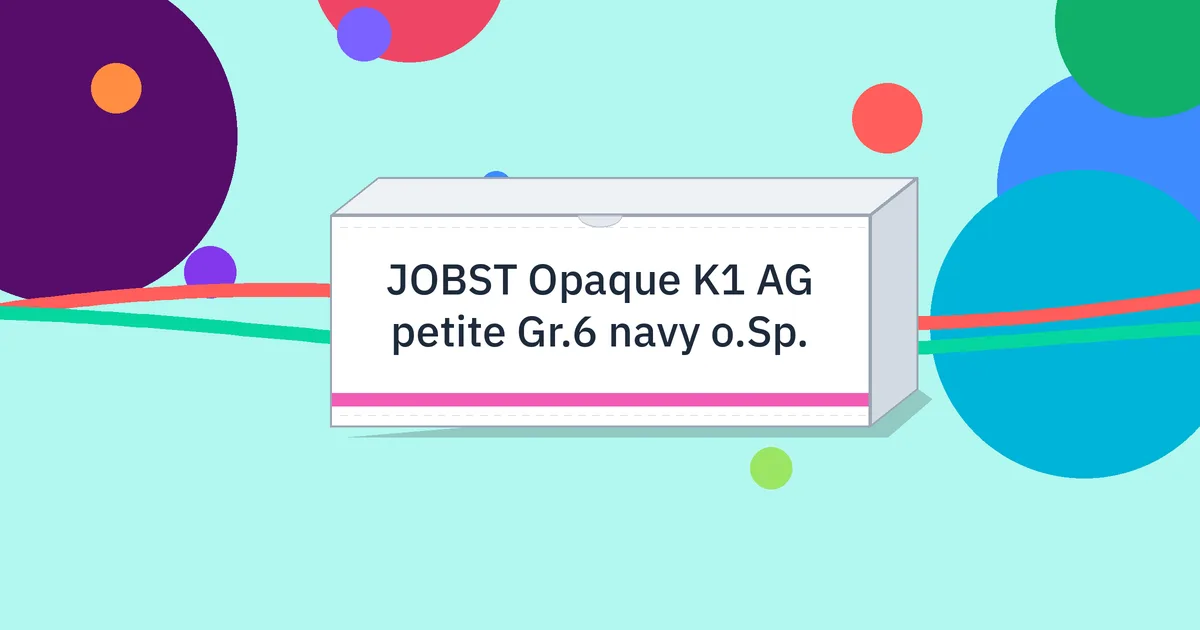 Symbolbild: Packung mit der Aufschrift JOBST Opaque K1 AG petite Gr.6 navy o.Sp. (PZN 13087959) – Verfügbarkeit und Bezug in Apotheken in Frankfurt am Main