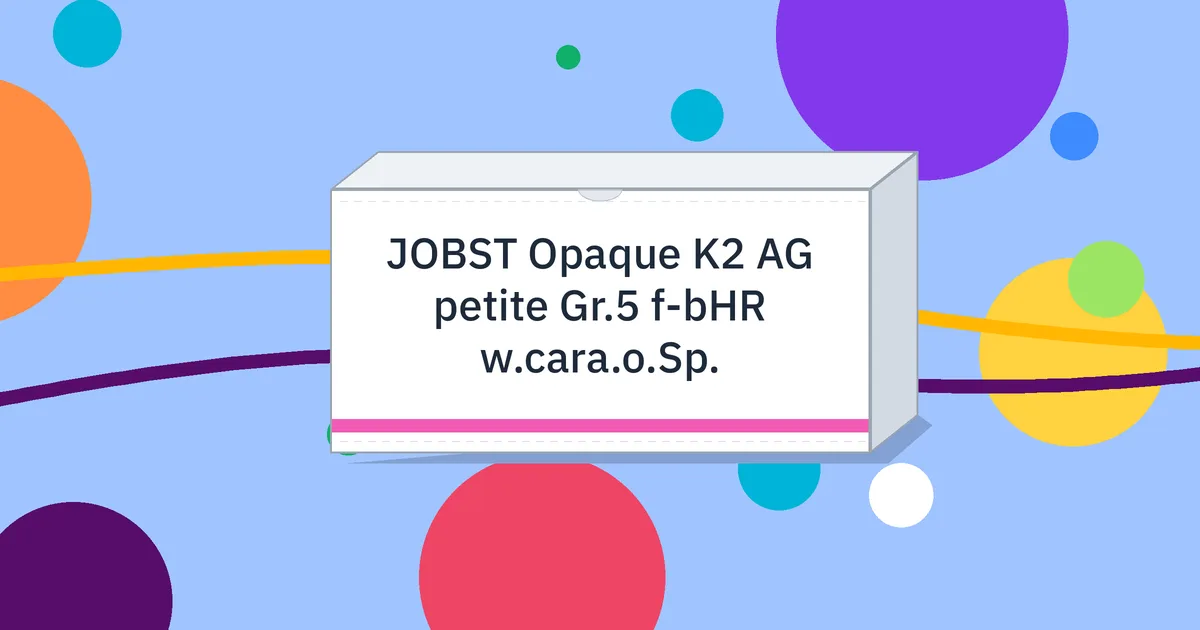 Symbolbild: Packung mit der Aufschrift JOBST Opaque K2 AG petite Gr.5 f-bHR w.cara.o.Sp. (PZN 11255306) – Verfügbarkeit und Bezug in Apotheken in Frankfurt am Main