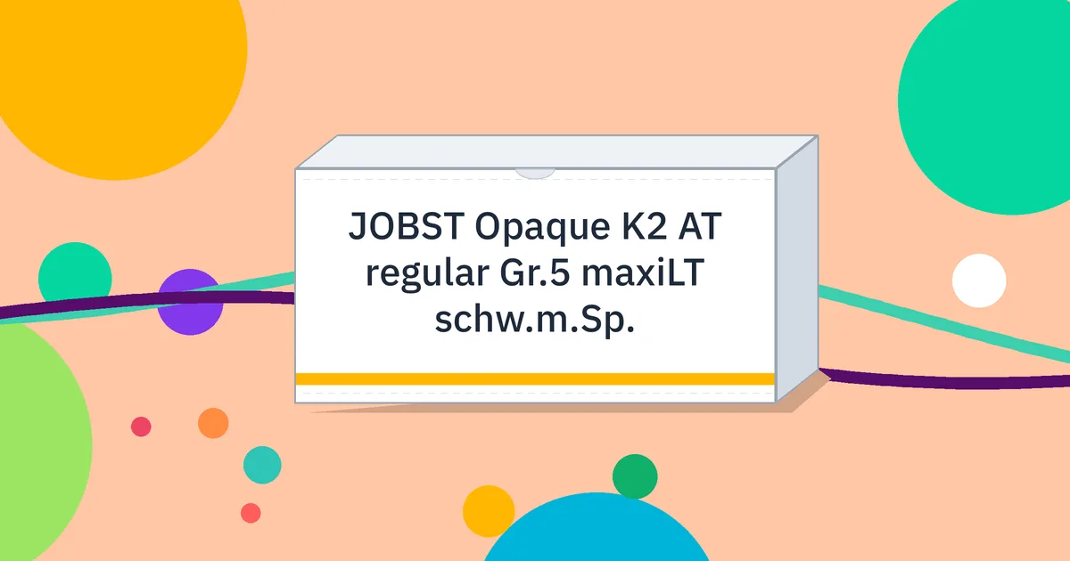 Symbolbild: Packung mit der Aufschrift JOBST Opaque K2 AT regular Gr.5 maxiLT schw.m.Sp. (PZN 13121828) – Verfügbarkeit und Bezug in Apotheken in Frankfurt am Main