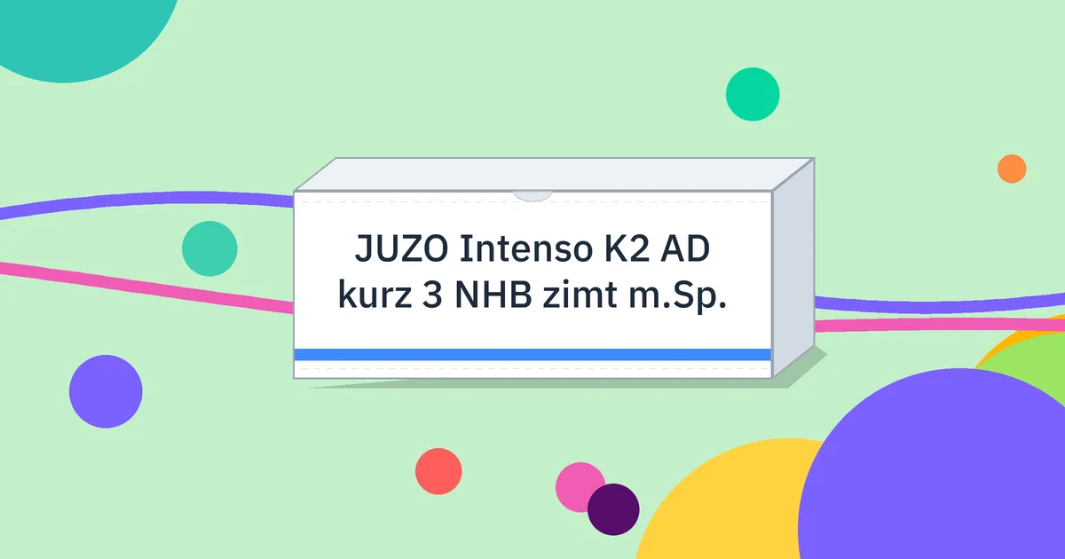 Symbolbild: Packung mit der Aufschrift JUZO Intenso K2 AD kurz 3 NHB zimt m.Sp. (PZN 18610880) – Verfügbarkeit und Bezug in Apotheken in Frankfurt am Main