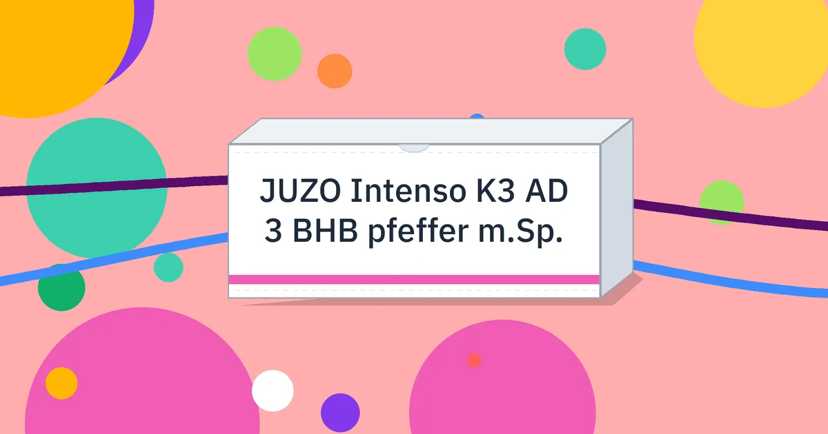 Symbolbild: Packung mit der Aufschrift JUZO Intenso K3 AD 3 BHB pfeffer m.Sp. (PZN 18634248) – Verfügbarkeit und Bezug in Apotheken in Frankfurt am Main