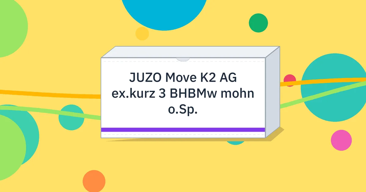 Symbolbild: Packung mit der Aufschrift JUZO Move K2 AG ex.kurz 3 BHBMw mohn o.Sp. (PZN 18566386) – Verfügbarkeit und Bezug in Apotheken in Frankfurt am Main