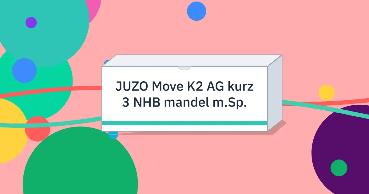 Symbolbild: Packung mit der Aufschrift JUZO Move K2 AG kurz 3 NHB mandel m.Sp. (PZN 16637188) – Verfügbarkeit und Bezug in Apotheken in Frankfurt am Main