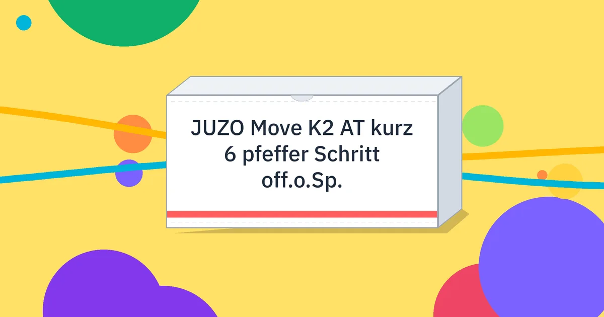 Symbolbild: Packung mit der Aufschrift JUZO Move K2 AT kurz 6 pfeffer Schritt off.o.Sp. (PZN 20675792) – Verfügbarkeit und Bezug in Apotheken in Frankfurt am Main