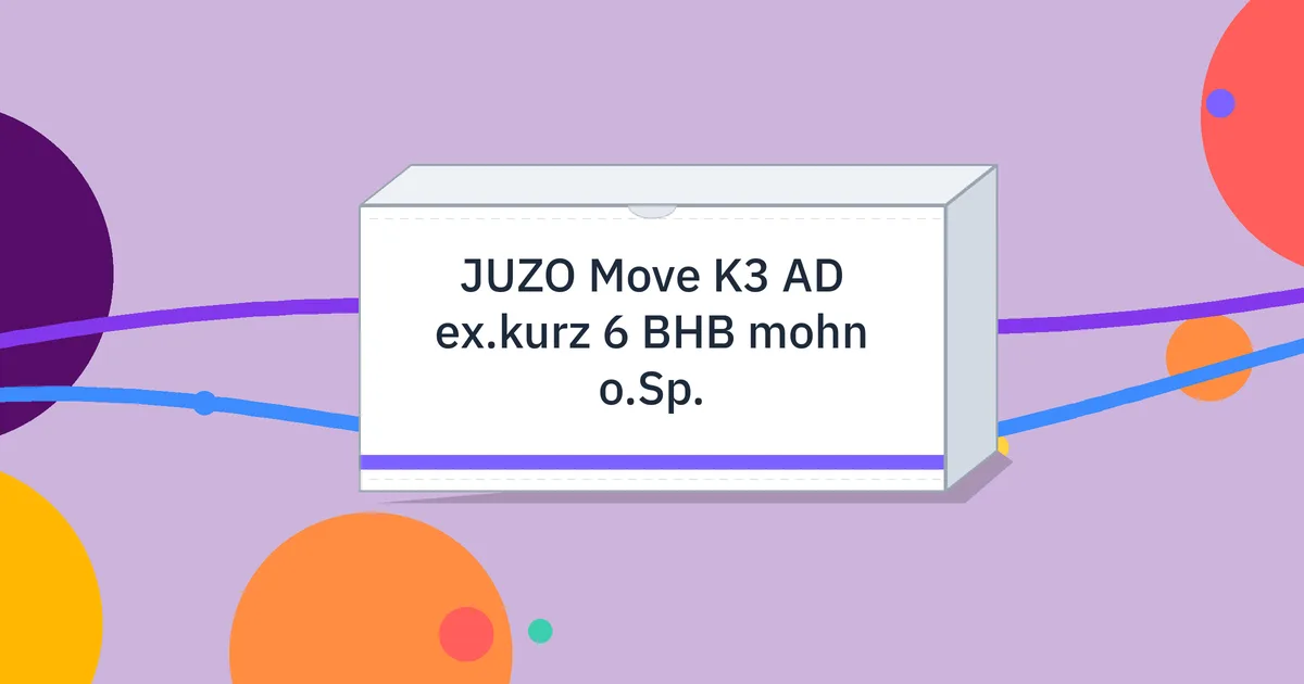 Symbolbild: Packung mit der Aufschrift JUZO Move K3 AD ex.kurz 6 BHB mohn o.Sp. (PZN 18574351) – Verfügbarkeit und Bezug in Apotheken in Frankfurt am Main