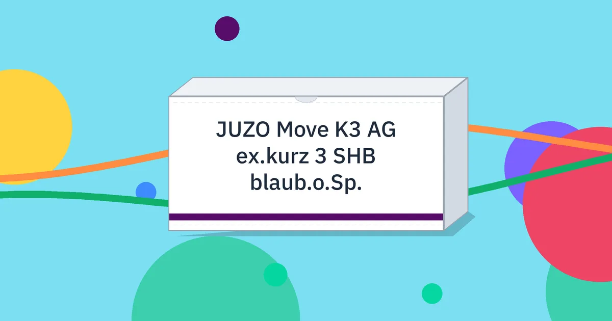 Symbolbild: Packung mit der Aufschrift JUZO Move K3 AG ex.kurz 3 SHB blaub.o.Sp. (PZN 18597145) – Verfügbarkeit und Bezug in Apotheken in Frankfurt am Main