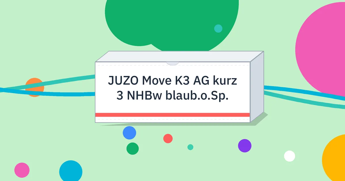 Symbolbild: Packung mit der Aufschrift JUZO Move K3 AG kurz 3 NHBw blaub.o.Sp. (PZN 18592277) – Verfügbarkeit und Bezug in Apotheken in Frankfurt am Main