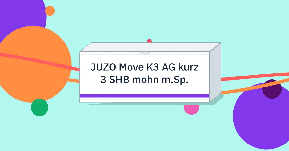 Symbolbild: Packung mit der Aufschrift JUZO Move K3 AG kurz 3 SHB mohn m.Sp. (PZN 18591243) – Verfügbarkeit und Bezug in Apotheken in Frankfurt am Main