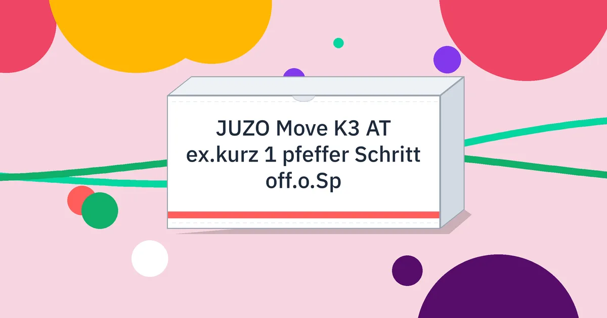 Symbolbild: Packung mit der Aufschrift JUZO Move K3 AT ex.kurz 1 pfeffer Schritt off.o.Sp (PZN 20681870) – Verfügbarkeit und Bezug in Apotheken in Frankfurt am Main