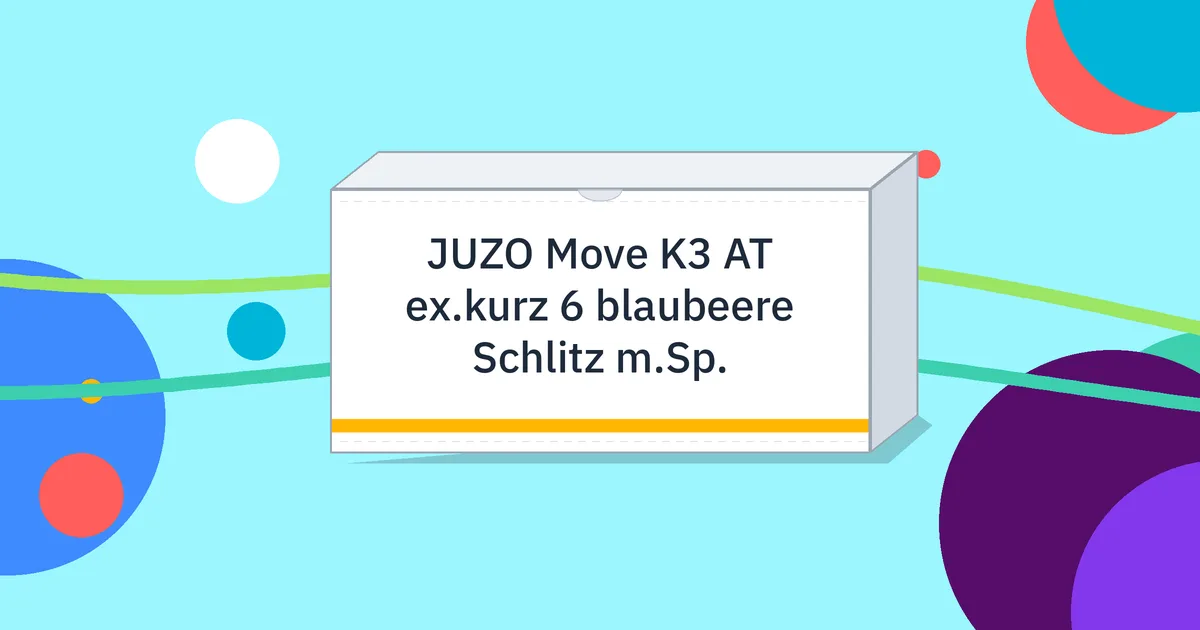 Symbolbild: Packung mit der Aufschrift JUZO Move K3 AT ex.kurz 6 blaubeere Schlitz m.Sp. (PZN 20681143) – Verfügbarkeit und Bezug in Apotheken in Frankfurt am Main