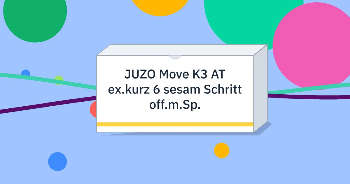 Symbolbild: Packung mit der Aufschrift JUZO Move K3 AT ex.kurz 6 sesam Schritt off.m.Sp. (PZN 20680592) – Verfügbarkeit und Bezug in Apotheken in Frankfurt am Main