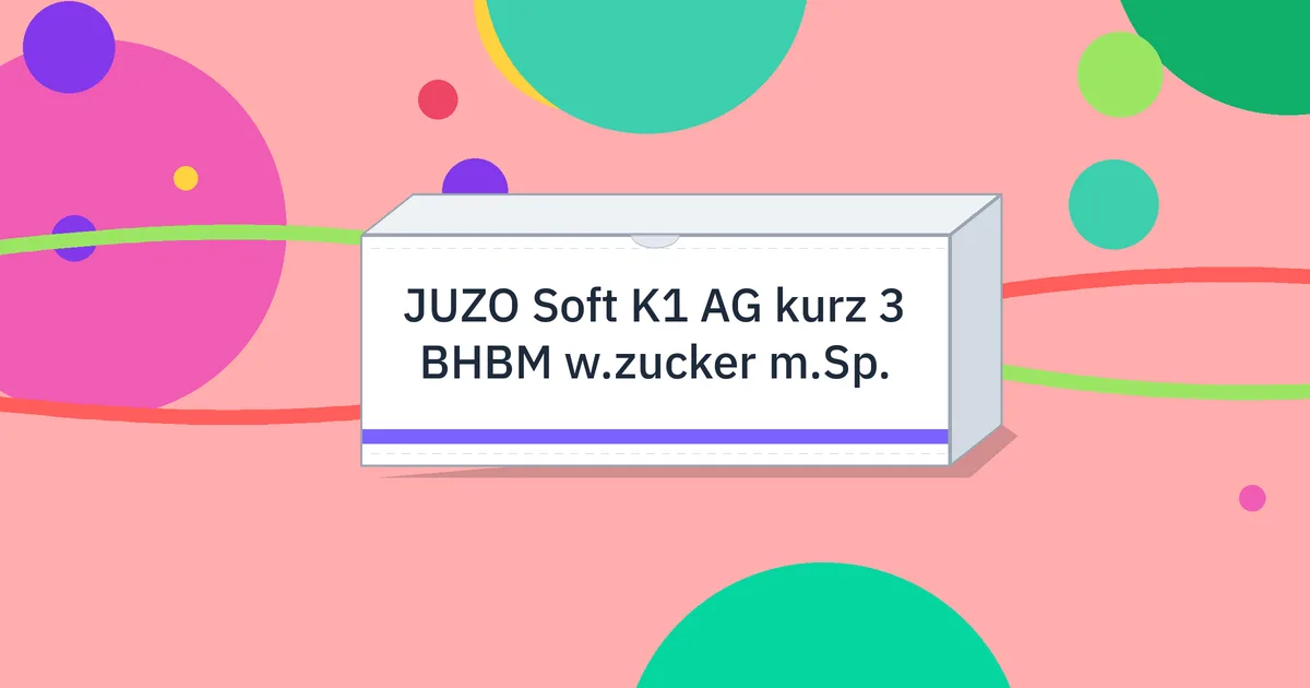 Symbolbild: Packung mit der Aufschrift JUZO Soft K1 AG kurz 3 BHBM w.zucker m.Sp. (PZN 14863265) – Verfügbarkeit und Bezug in Apotheken in Frankfurt am Main