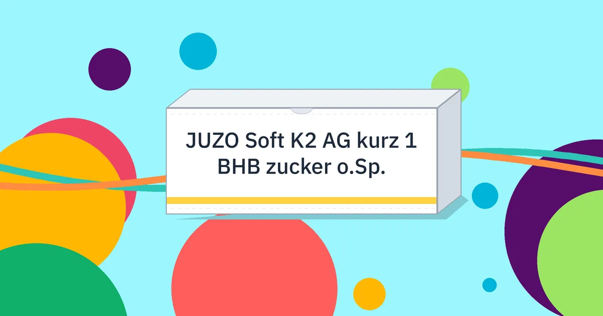 Symbolbild: Packung mit der Aufschrift JUZO Soft K2 AG kurz 1 BHB zucker o.Sp. (PZN 14826519) – Verfügbarkeit und Bezug in Apotheken in Frankfurt am Main