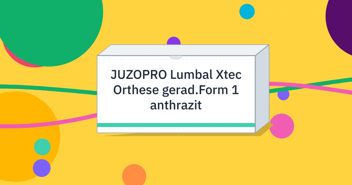 Symbolbild: Packung mit der Aufschrift JUZOPRO Lumbal Xtec Orthese gerad.Form 1 anthrazit (PZN 16498060) – Verfügbarkeit und Bezug in Apotheken in Frankfurt am Main