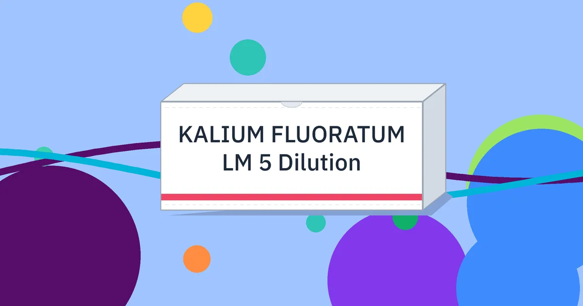 Symbolbild: Packung mit der Aufschrift KALIUM FLUORATUM LM 5 Dilution (PZN 12921403) – Verfügbarkeit und Bezug in Apotheken in Frankfurt am Main