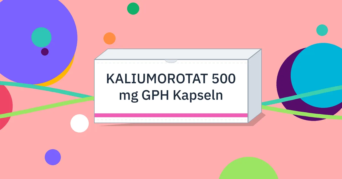Symbolbild: Packung mit der Aufschrift KALIUMOROTAT 500 mg GPH Kapseln (PZN 11482769) – Verfügbarkeit und Bezug in Apotheken in Frankfurt am Main