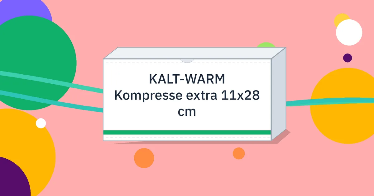 Symbolbild: Packung mit der Aufschrift KALT-WARM Kompresse extra 11x28 cm (PZN 18840947) – Verfügbarkeit und Bezug in Apotheken in Frankfurt am Main