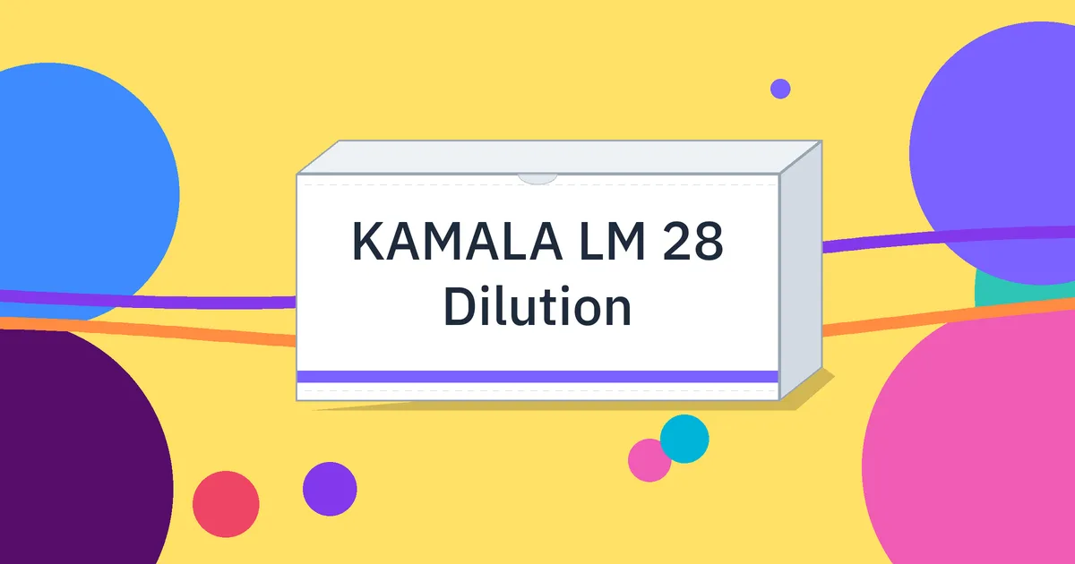Symbolbild: Packung mit der Aufschrift KAMALA LM 28 Dilution (PZN 13518224) – Verfügbarkeit und Bezug in Apotheken in Frankfurt am Main