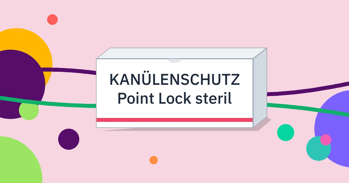 Symbolbild: Packung mit der Aufschrift KANÜLENSCHUTZ Point Lock steril (PZN 01908635) – Verfügbarkeit und Bezug in Apotheken in Frankfurt am Main