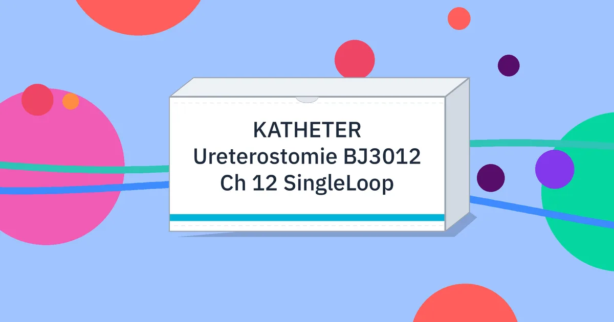 Symbolbild: Packung mit der Aufschrift KATHETER Ureterostomie BJ3012 Ch 12 SingleLoop (PZN 00513633) – Verfügbarkeit und Bezug in Apotheken in Frankfurt am Main
