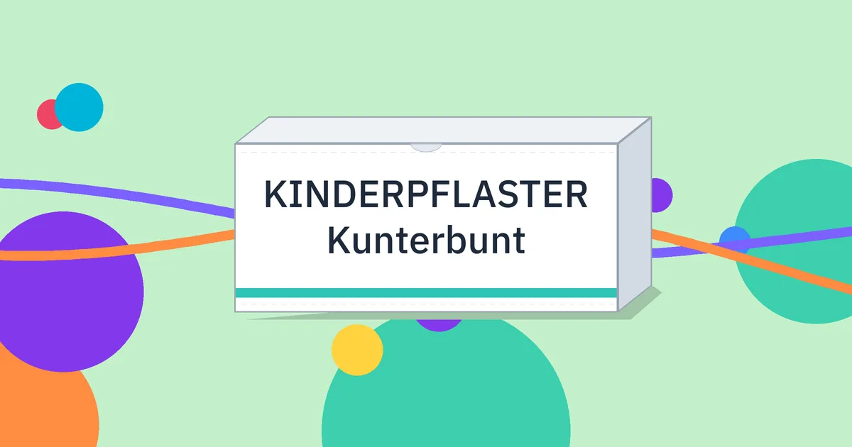 Symbolbild: Packung mit der Aufschrift KINDERPFLASTER Kunterbunt (PZN 03424605) – Verfügbarkeit und Bezug in Apotheken in Frankfurt am Main