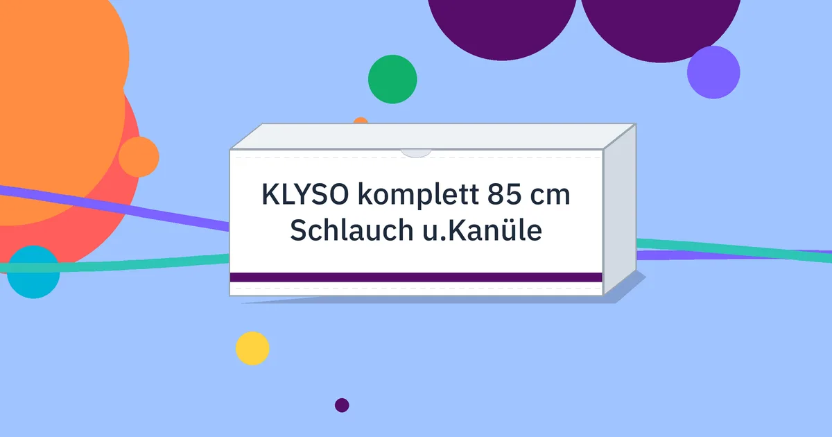 Symbolbild: Packung mit der Aufschrift KLYSO komplett 85 cm Schlauch u.Kanüle (PZN 08517412) – Verfügbarkeit und Bezug in Apotheken in Frankfurt am Main