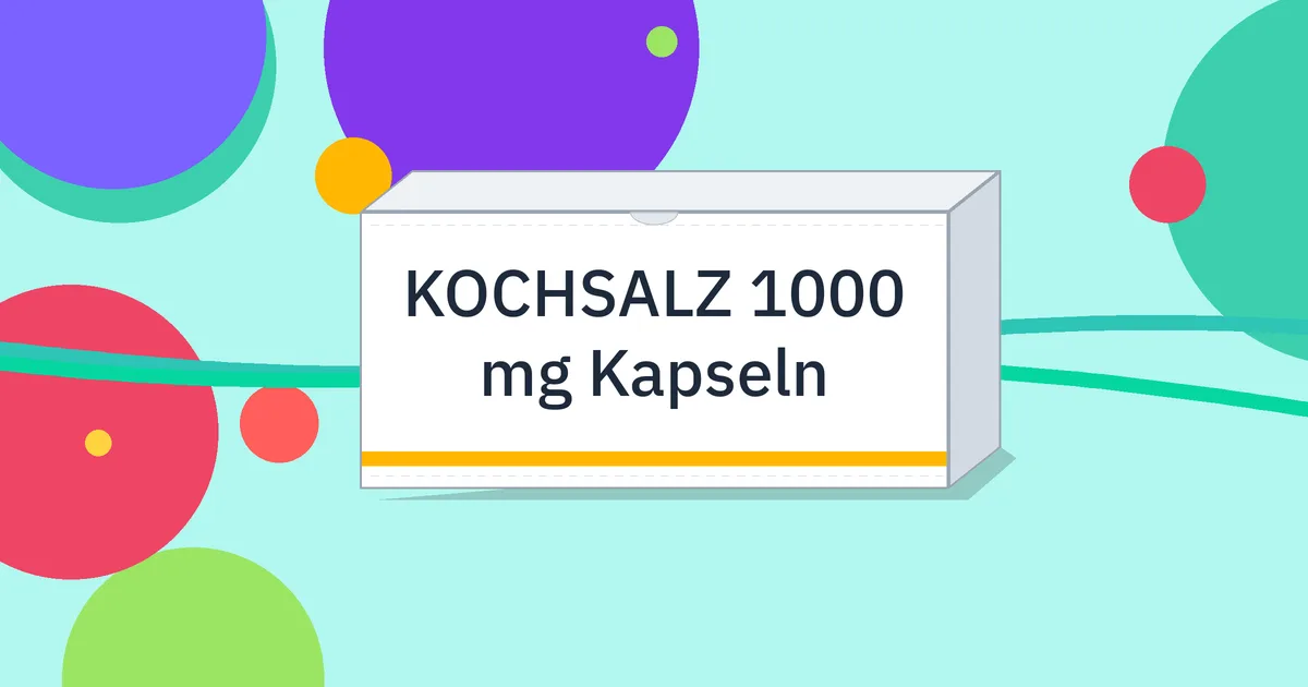 Symbolbild: Packung mit der Aufschrift KOCHSALZ 1000 mg Kapseln (PZN 20419617) – Verfügbarkeit und Bezug in Apotheken in Frankfurt am Main