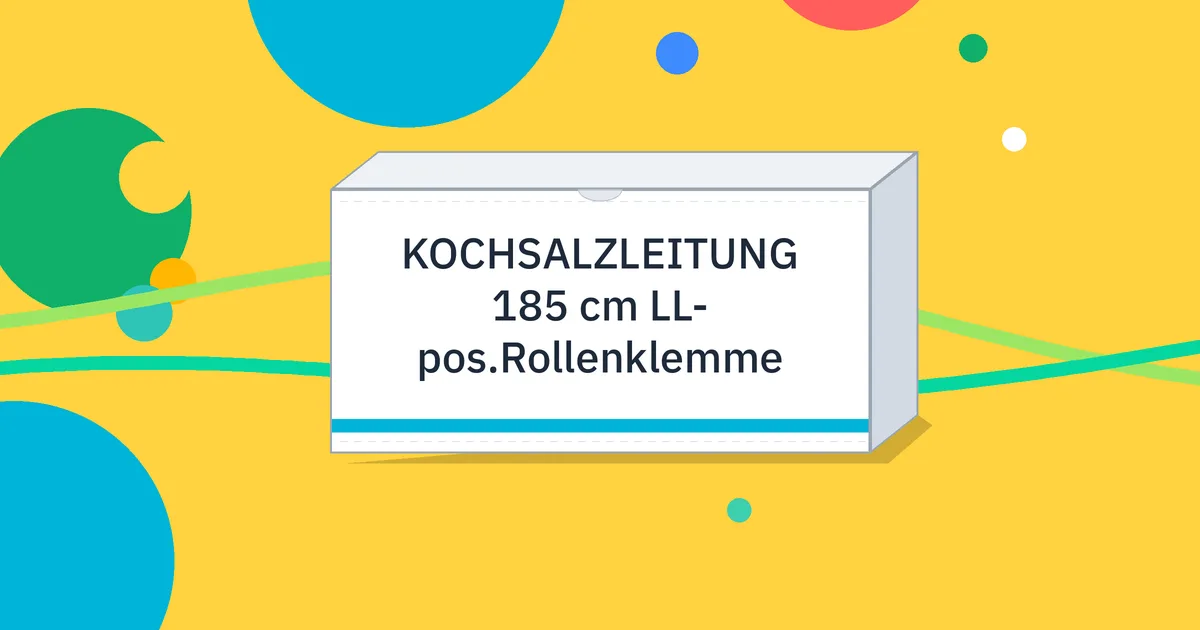 Symbolbild: Packung mit der Aufschrift KOCHSALZLEITUNG 185 cm LL-pos.Rollenklemme (PZN 17488282) – Verfügbarkeit und Bezug in Apotheken in Frankfurt am Main