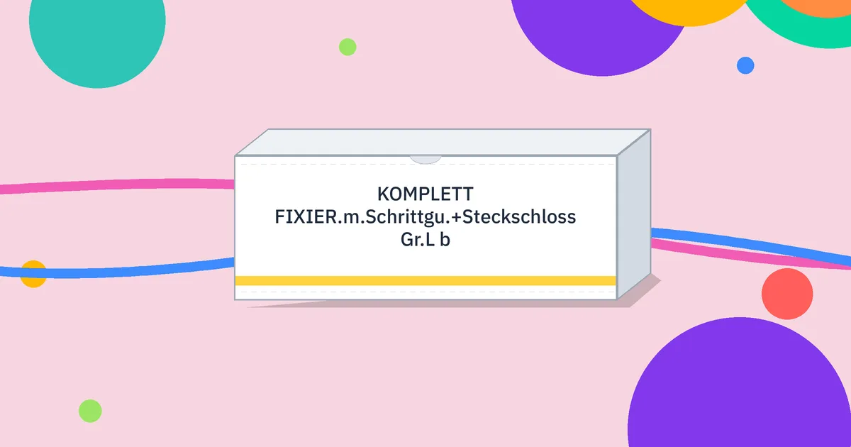 Symbolbild: Packung mit der Aufschrift KOMPLETT FIXIER.m.Schrittgu.+Steckschloss Gr.L b (PZN 11573437) – Verfügbarkeit und Bezug in Apotheken in Frankfurt am Main