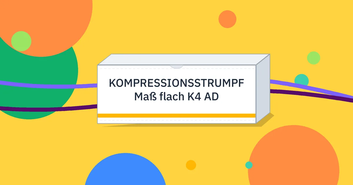 Symbolbild: Packung mit der Aufschrift KOMPRESSIONSSTRUMPF Maß flach K4 AD (PZN 16744961) – Verfügbarkeit und Bezug in Apotheken in Frankfurt am Main