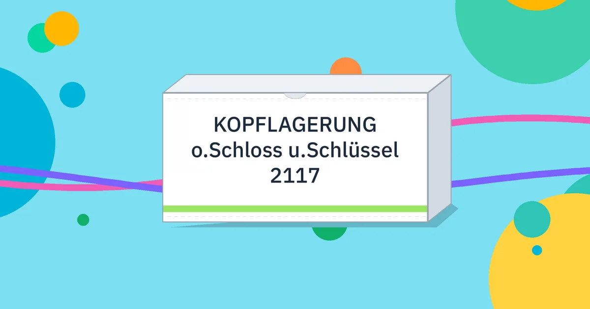 Symbolbild: Packung mit der Aufschrift KOPFLAGERUNG o.Schloss u.Schlüssel 2117 (PZN 14297937) – Verfügbarkeit und Bezug in Apotheken in Frankfurt am Main