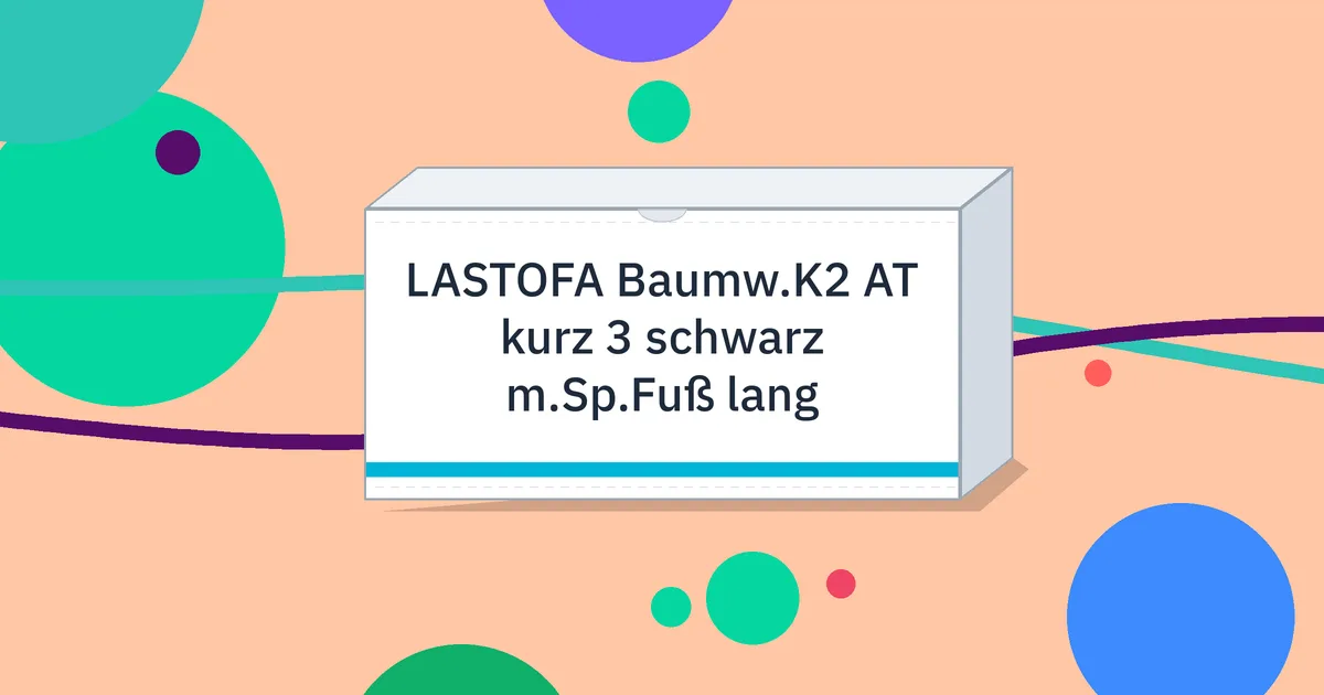 Symbolbild: Packung mit der Aufschrift LASTOFA Baumw.K2 AT kurz 3 schwarz m.Sp.Fuß lang (PZN 01951306) – Verfügbarkeit und Bezug in Apotheken in Frankfurt am Main