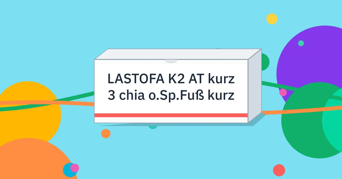 Symbolbild: Packung mit der Aufschrift LASTOFA K2 AT kurz 3 chia o.Sp.Fuß kurz (PZN 13808933) – Verfügbarkeit und Bezug in Apotheken in Frankfurt am Main