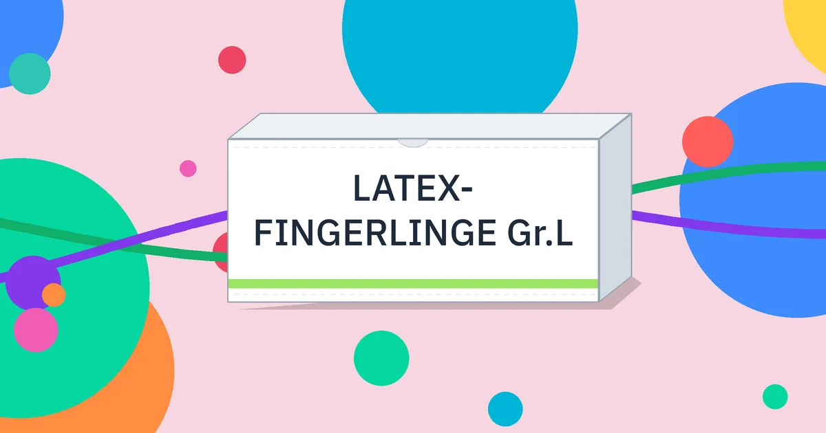 Symbolbild: Packung mit der Aufschrift LATEX-FINGERLINGE Gr.L (PZN 13978322) – Verfügbarkeit und Bezug in Apotheken in Frankfurt am Main