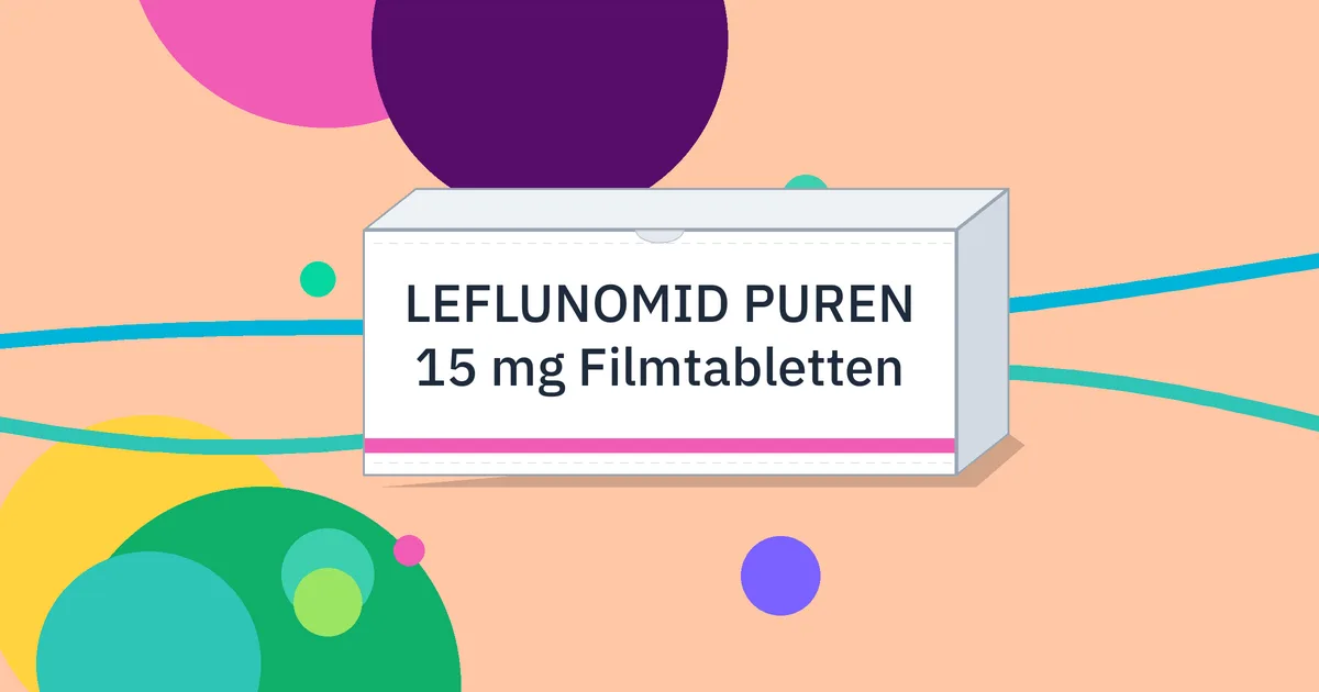 Symbolbild: Packung mit der Aufschrift LEFLUNOMID PUREN 15 mg Filmtabletten (PZN 18326400) – Verfügbarkeit und Bezug in Apotheken in Frankfurt am Main