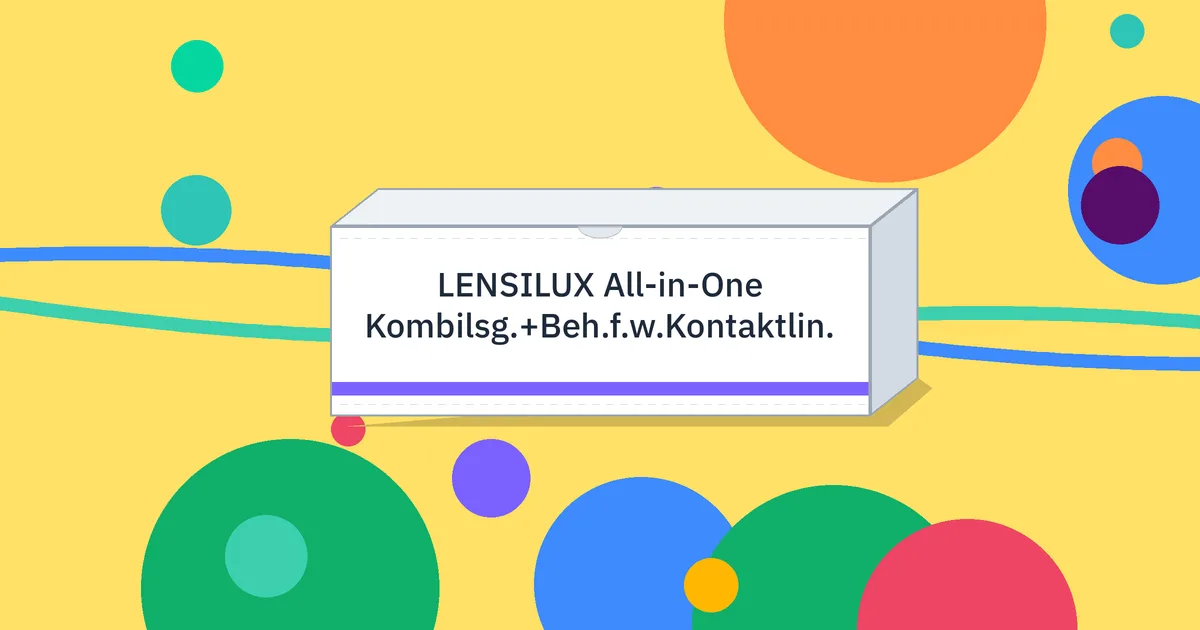 Symbolbild: Packung mit der Aufschrift LENSILUX All-in-One Kombilsg.+Beh.f.w.Kontaktlin. (PZN 18165842) – Verfügbarkeit und Bezug in Apotheken in Frankfurt am Main
