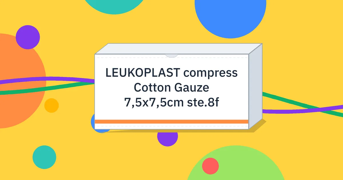 Symbolbild: Packung mit der Aufschrift LEUKOPLAST compress Cotton Gauze 7,5x7,5cm ste.8f (PZN 19064043) – Verfügbarkeit und Bezug in Apotheken in Frankfurt am Main