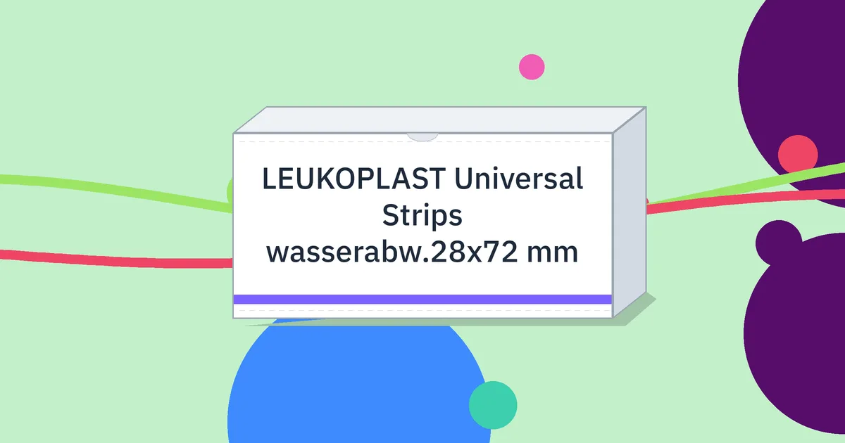 Symbolbild: Packung mit der Aufschrift LEUKOPLAST Universal Strips wasserabw.28x72 mm (PZN 13838360) – Verfügbarkeit und Bezug in Apotheken in Frankfurt am Main