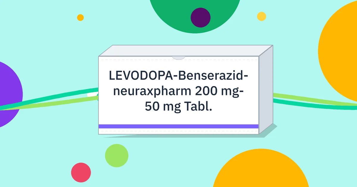 Symbolbild: Packung mit der Aufschrift LEVODOPA-Benserazid-neuraxpharm 200 mg-50 mg Tabl. (PZN 09467745) – Verfügbarkeit und Bezug in Apotheken in Frankfurt am Main