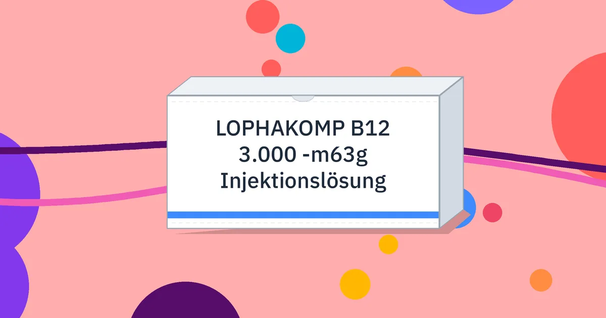 Symbolbild: Packung mit der Aufschrift LOPHAKOMP B12 3.000 -m63g Injektionslösung (PZN 01293286) – Verfügbarkeit und Bezug in Apotheken in Frankfurt am Main