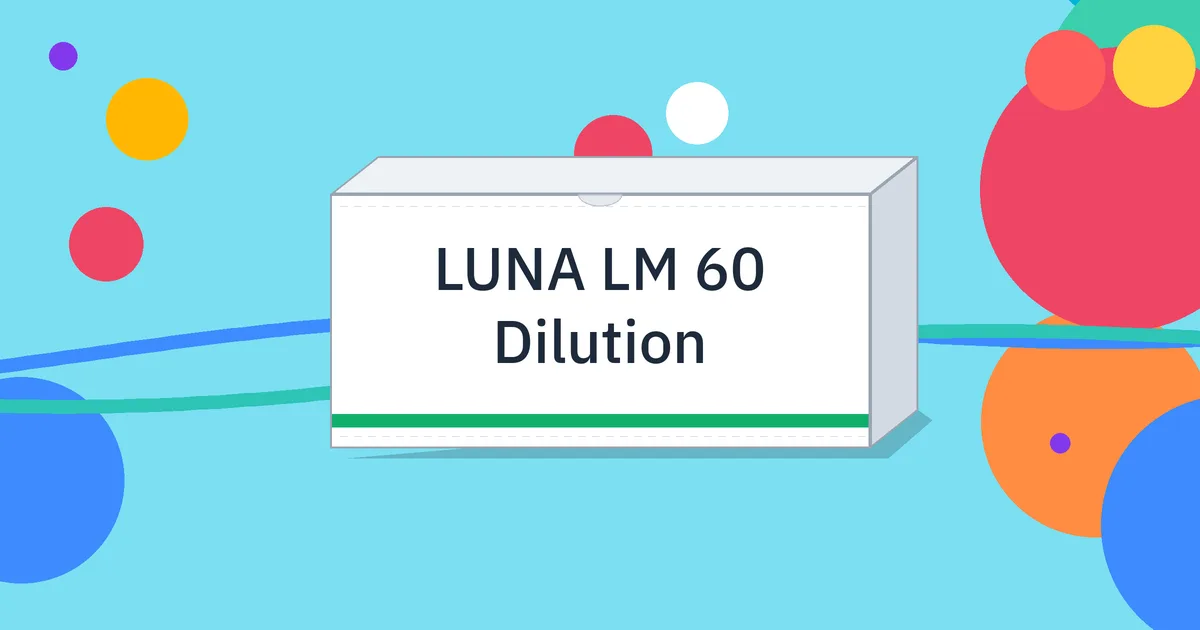 Symbolbild: Packung mit der Aufschrift LUNA LM 60 Dilution (PZN 12934156) – Verfügbarkeit und Bezug in Apotheken in Frankfurt am Main