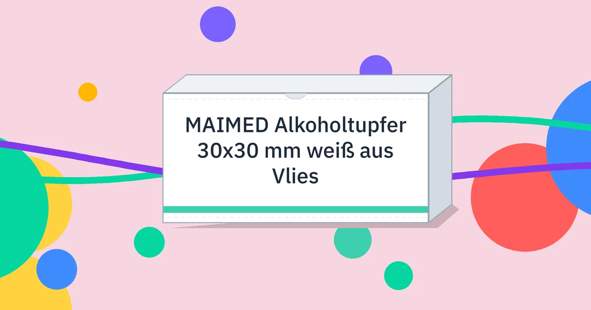 Symbolbild: Packung mit der Aufschrift MAIMED Alkoholtupfer 30x30 mm weiß aus Vlies (PZN 09391893) – Verfügbarkeit und Bezug in Apotheken in Frankfurt am Main