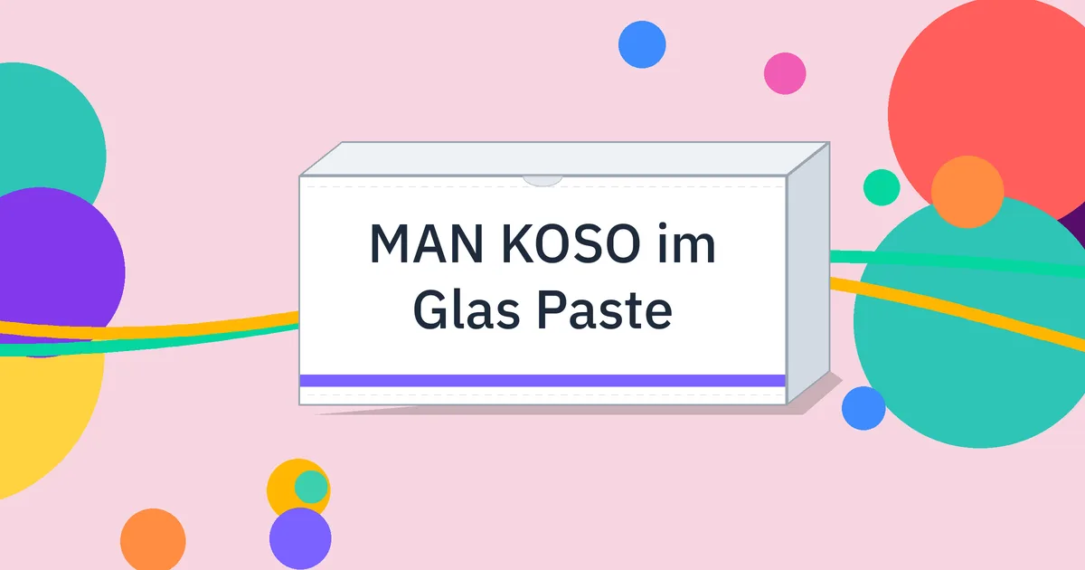 Symbolbild: Packung mit der Aufschrift MAN KOSO im Glas Paste (PZN 07288607) – Verfügbarkeit und Bezug in Apotheken in Frankfurt am Main