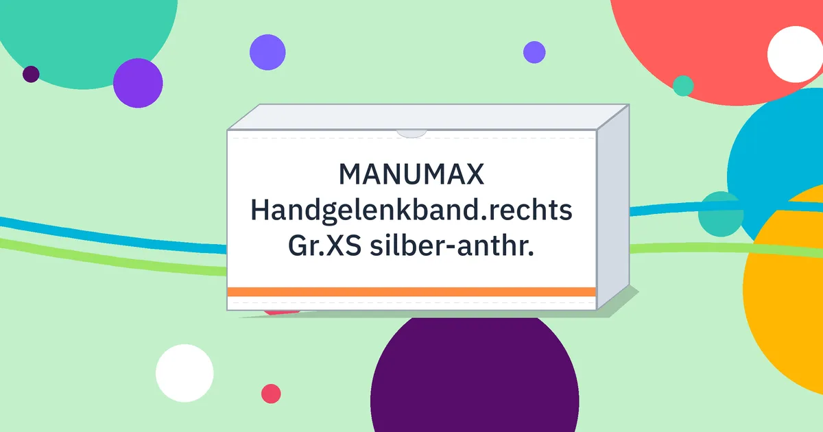 Symbolbild: Packung mit der Aufschrift MANUMAX Handgelenkband.rechts Gr.XS silber-anthr. (PZN 11096871) – Verfügbarkeit und Bezug in Apotheken in Frankfurt am Main