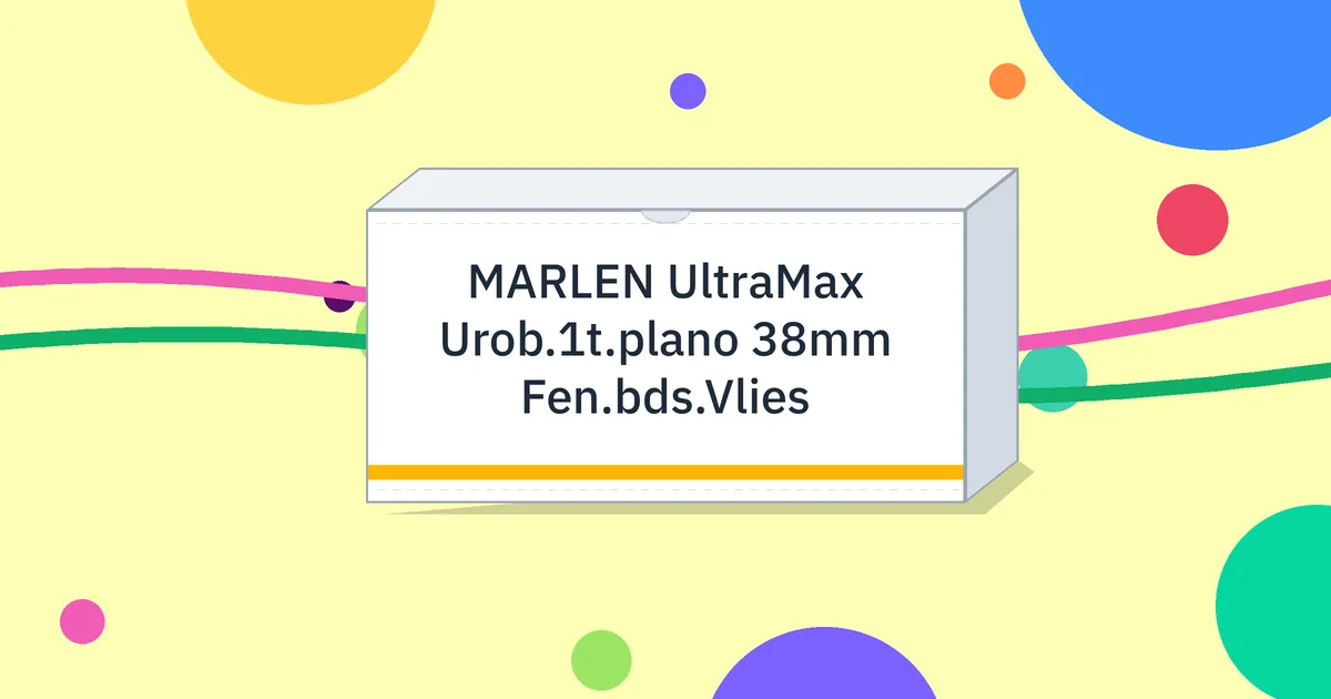 Symbolbild: Packung mit der Aufschrift MARLEN UltraMax Urob.1t.plano 38mm Fen.bds.Vlies (PZN 10741387) – Verfügbarkeit und Bezug in Apotheken in Frankfurt am Main