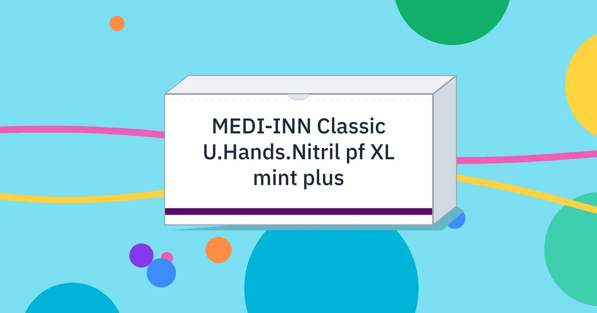 Symbolbild: Packung mit der Aufschrift MEDI-INN Classic U.Hands.Nitril pf XL mint plus (PZN 18445642) – Verfügbarkeit und Bezug in Apotheken in Frankfurt am Main