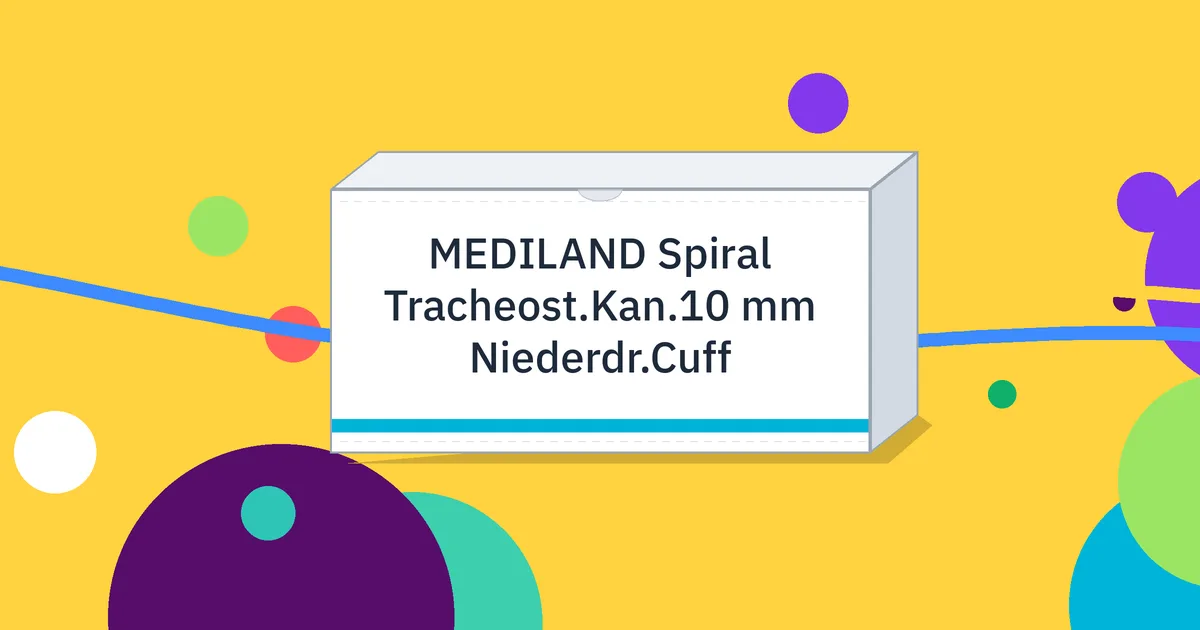Symbolbild: Packung mit der Aufschrift MEDILAND Spiral Tracheost.Kan.10 mm Niederdr.Cuff (PZN 03156062) – Verfügbarkeit und Bezug in Apotheken in Frankfurt am Main